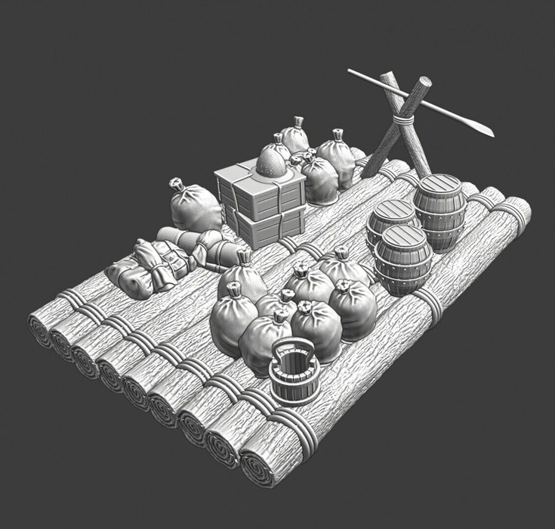 Medieval Etc Supply Raft & Cargo 28mm 1/56 Northern Crusades Miniatures ...