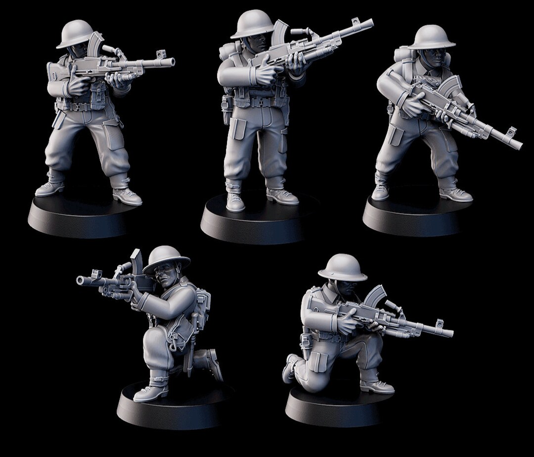 WW2 British Army Bren Gun Unit X5 Ideal Bolt Action 28mm 1/56 Wargames ...