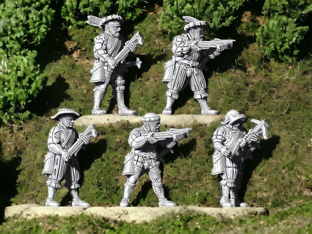 C15th/16th Empire (germanic) Crossbowmen 5 Figures -28mm 1/56 Wargames ...