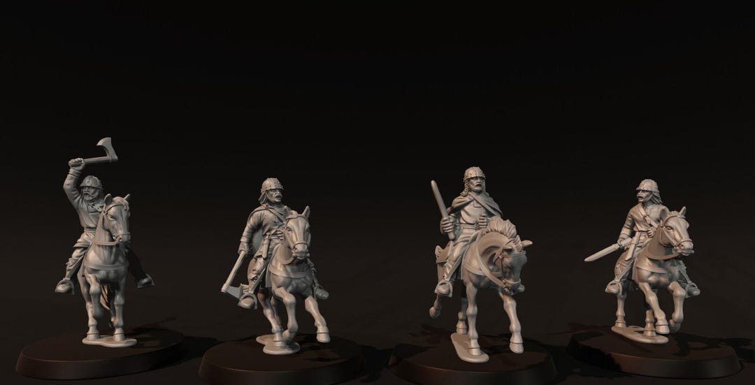 Mounted Carolingians With Hand Weapons X4 28mm 1/56 Unpainted Wargames ...