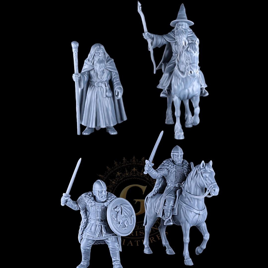 King Arthur Pendragon and Merlin, Foot & Mounted, 28mm 1/56 Wargames ...