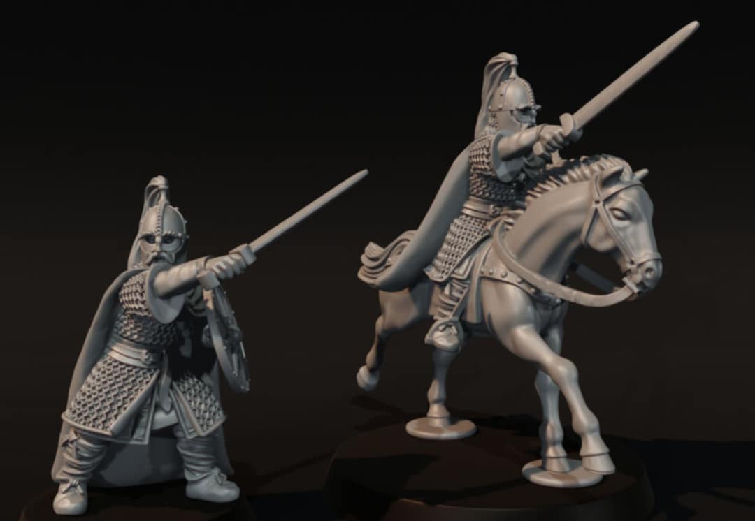 Huscarl Captain 2 Foot & Mtd. Rohan MESBG, Dark Ages 28mm 1/56 Wargames ...