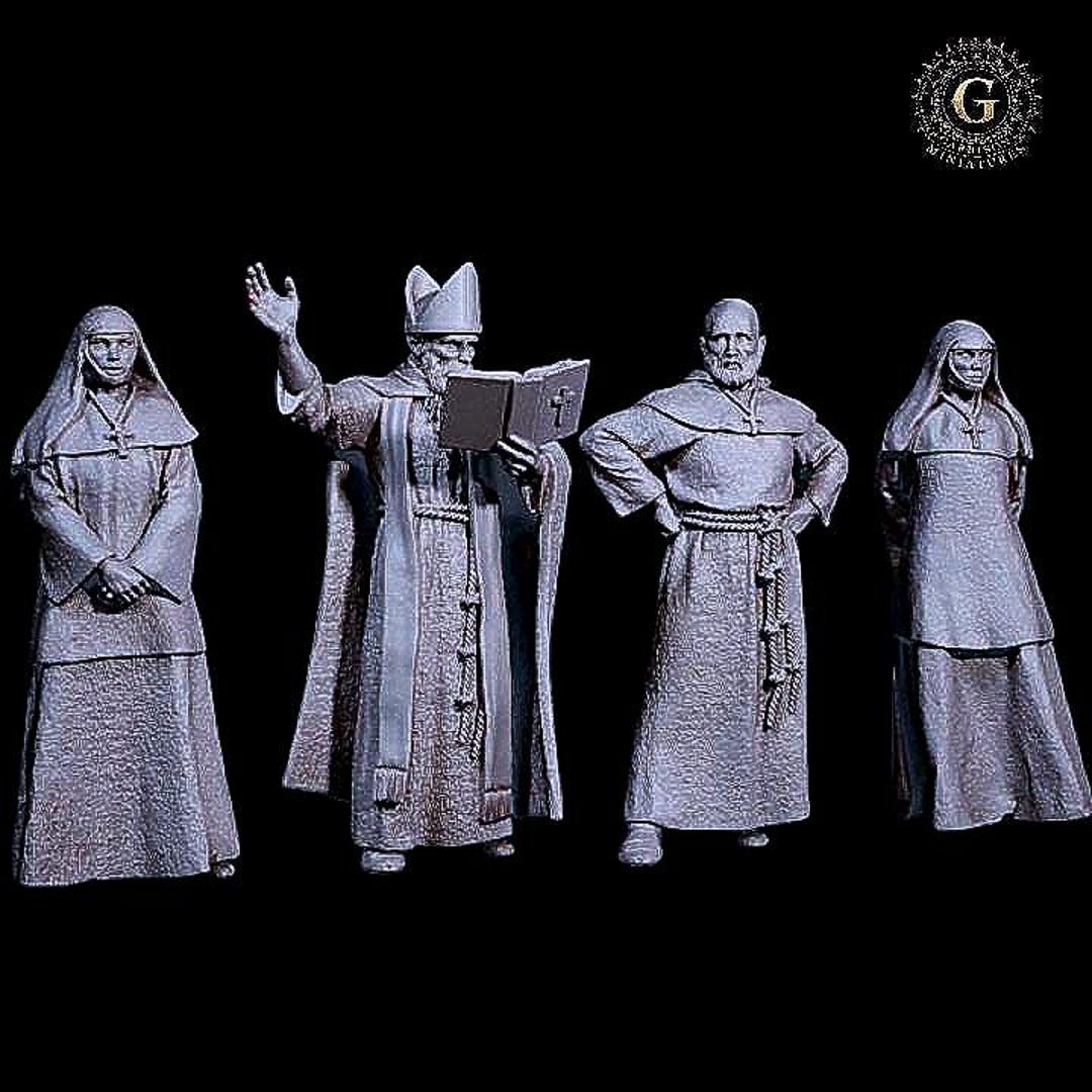 Clergy and Bishop X4 - 28mm Medieval Wargame & Diorama Miniatures - Etsy