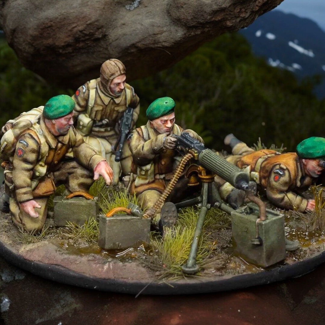 British Royal Marine Commando, Vickers HMG, 28mm UNPAINTED WW2 Wargame ...