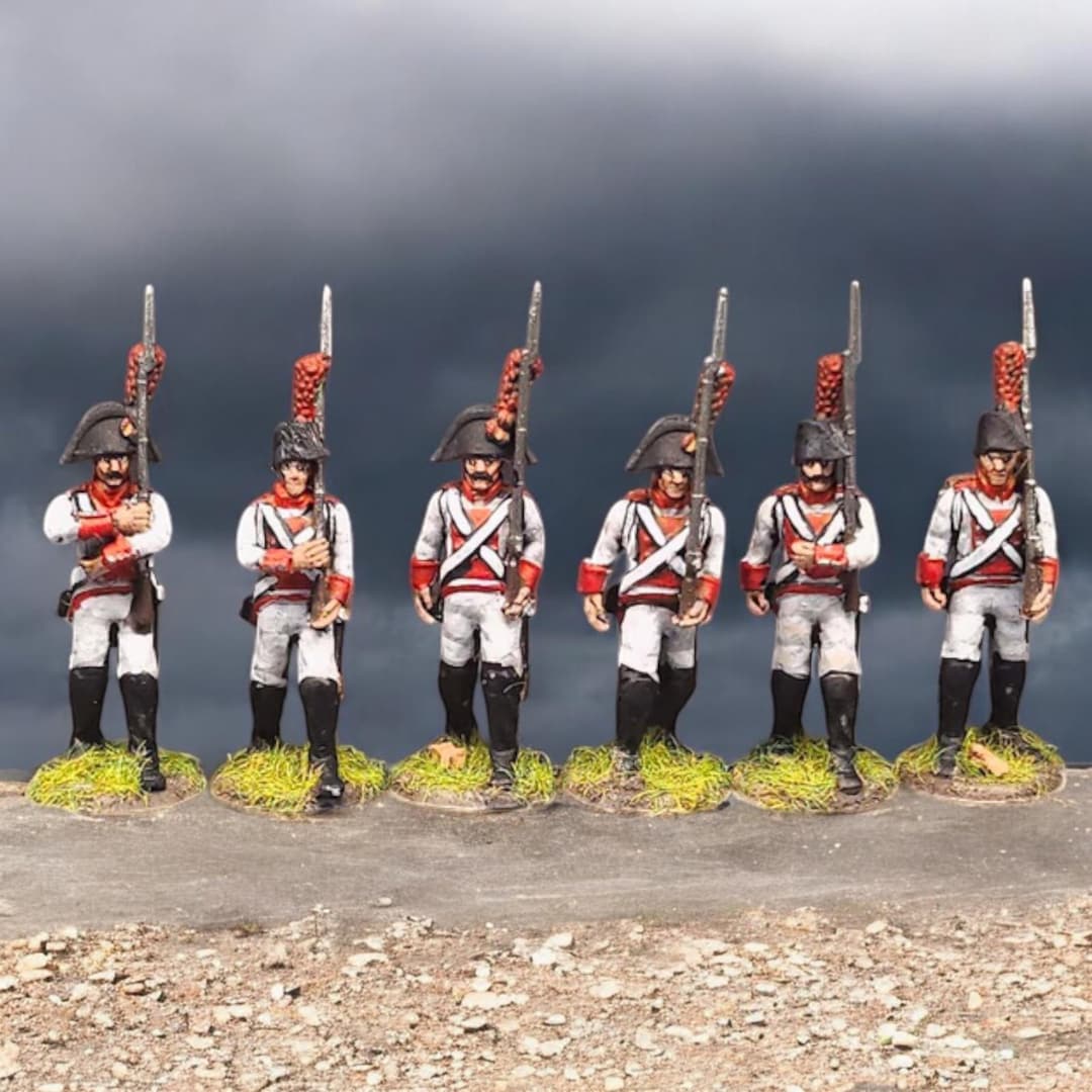 UNPAINTED Napoleonic 28mm Spanish Infantry in Bicornes Marching X6 28mm ...