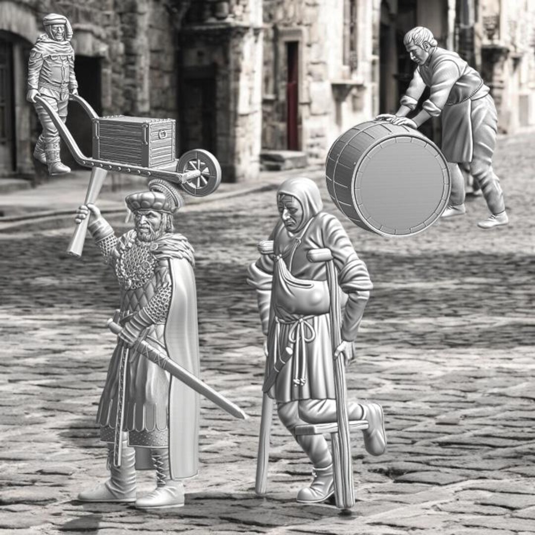 Medieval Civilians Street Scene Etc - - 28mm 1/56 Wargames and ...
