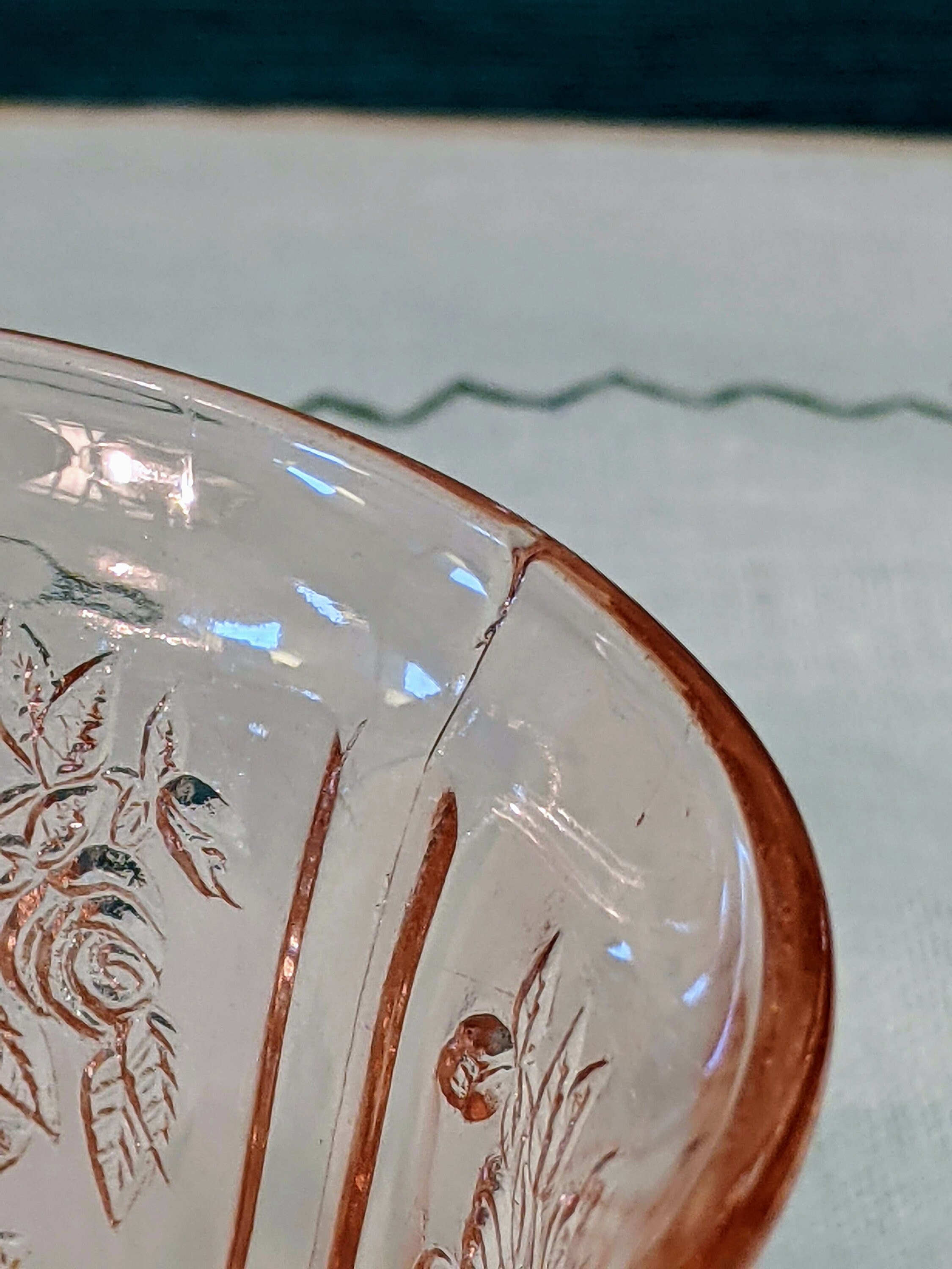 Antique 1930s Pink Depression Glass Cup Teacup W/ Art Déco Roses Sharon ...