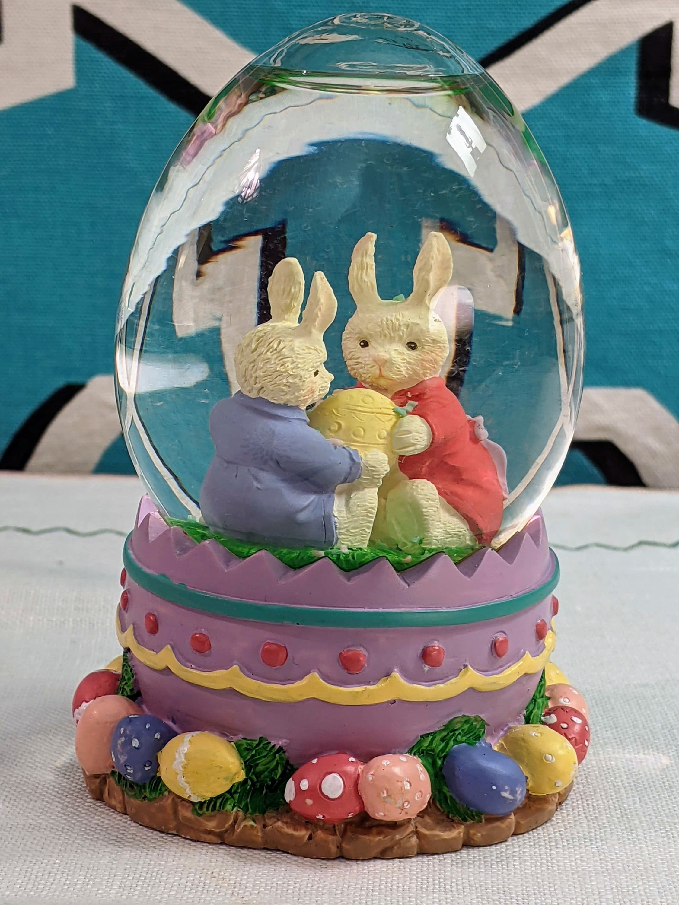 Easter-themed Vivid-colored Egg-shaped Snow Globe Easter Bunnies and ...