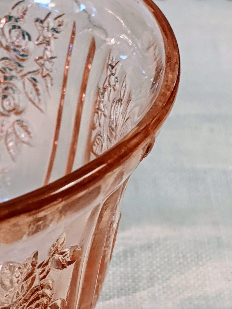 Antique 1930s Pink Depression Glass Cup Teacup W/ Art Déco Roses Sharon ...