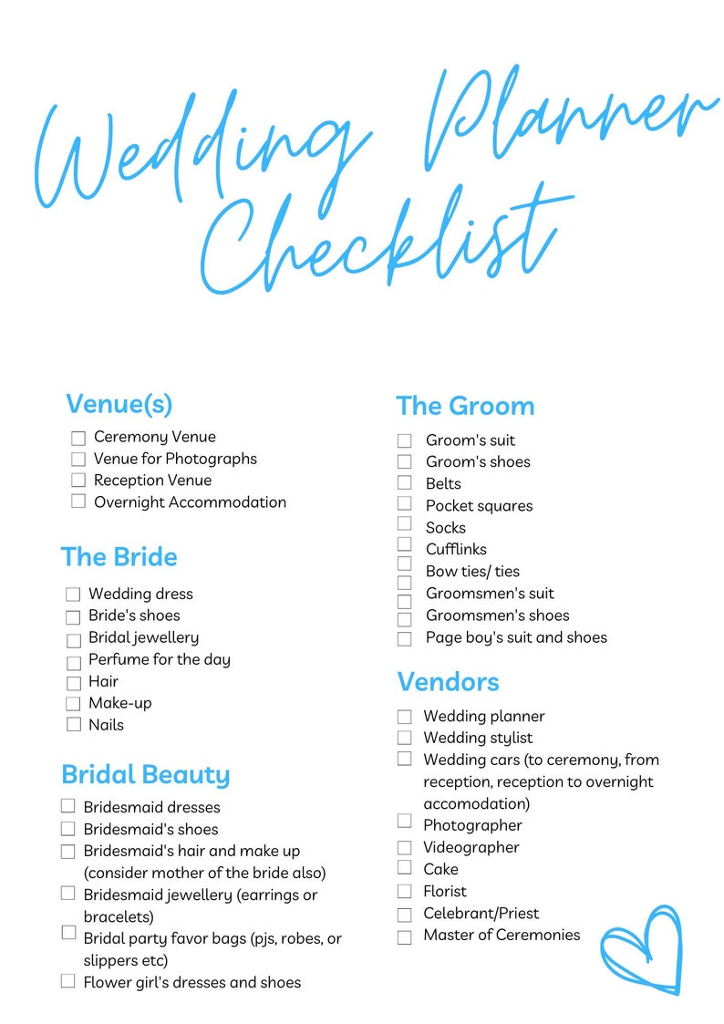 Wedding Planning Checklist - Blue - Etsy