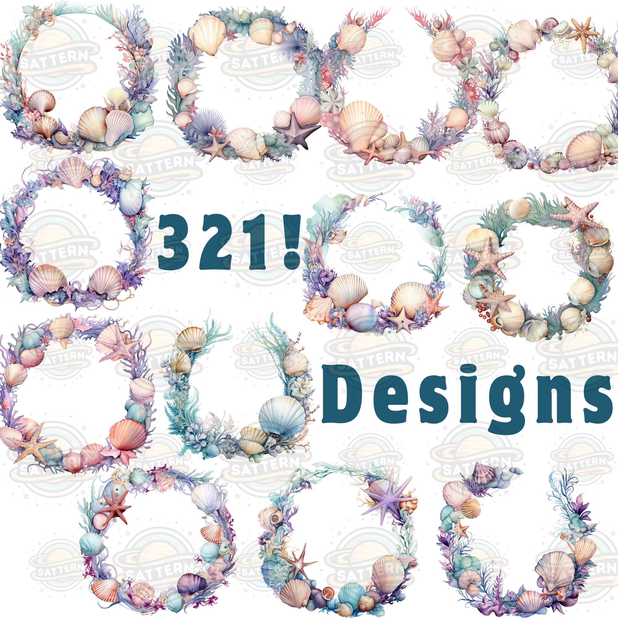 Aquatic Marine Frames Clip Art Bundle 321 PNG, Watercolor, Seashells ...