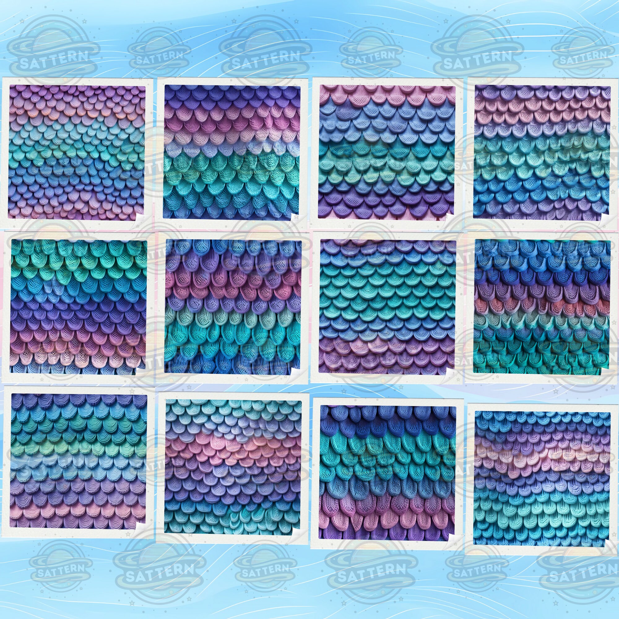 12 Mermaid Scales Patterns, Embroidery, Faux Textures, Unique Mermaid ...