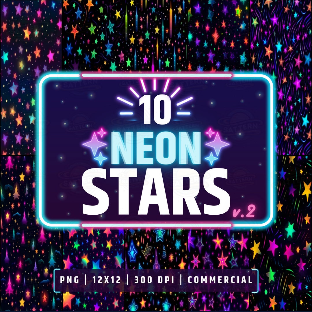 10 Creative Seamless Patterns, Neon Stars, V2, Unique Stars Digital ...