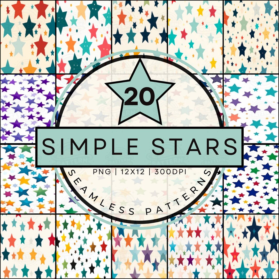 20 Simple Seamless Patterns, Stars, Plain, Set 1, Unique Stars Digital ...