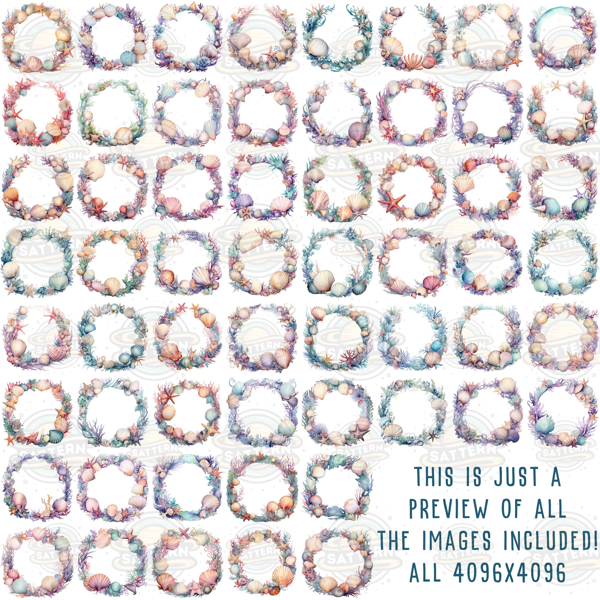 Aquatic Marine Frames Clip Art Bundle 321 PNG, Watercolor, Seashells ...