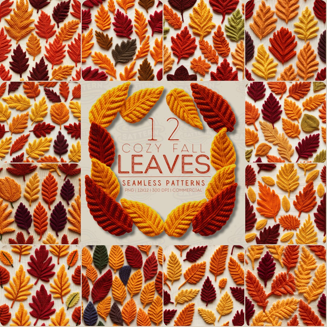 Fall Leaves Embroidery Pattern, Fall Seamless Pattern, Autumn ...