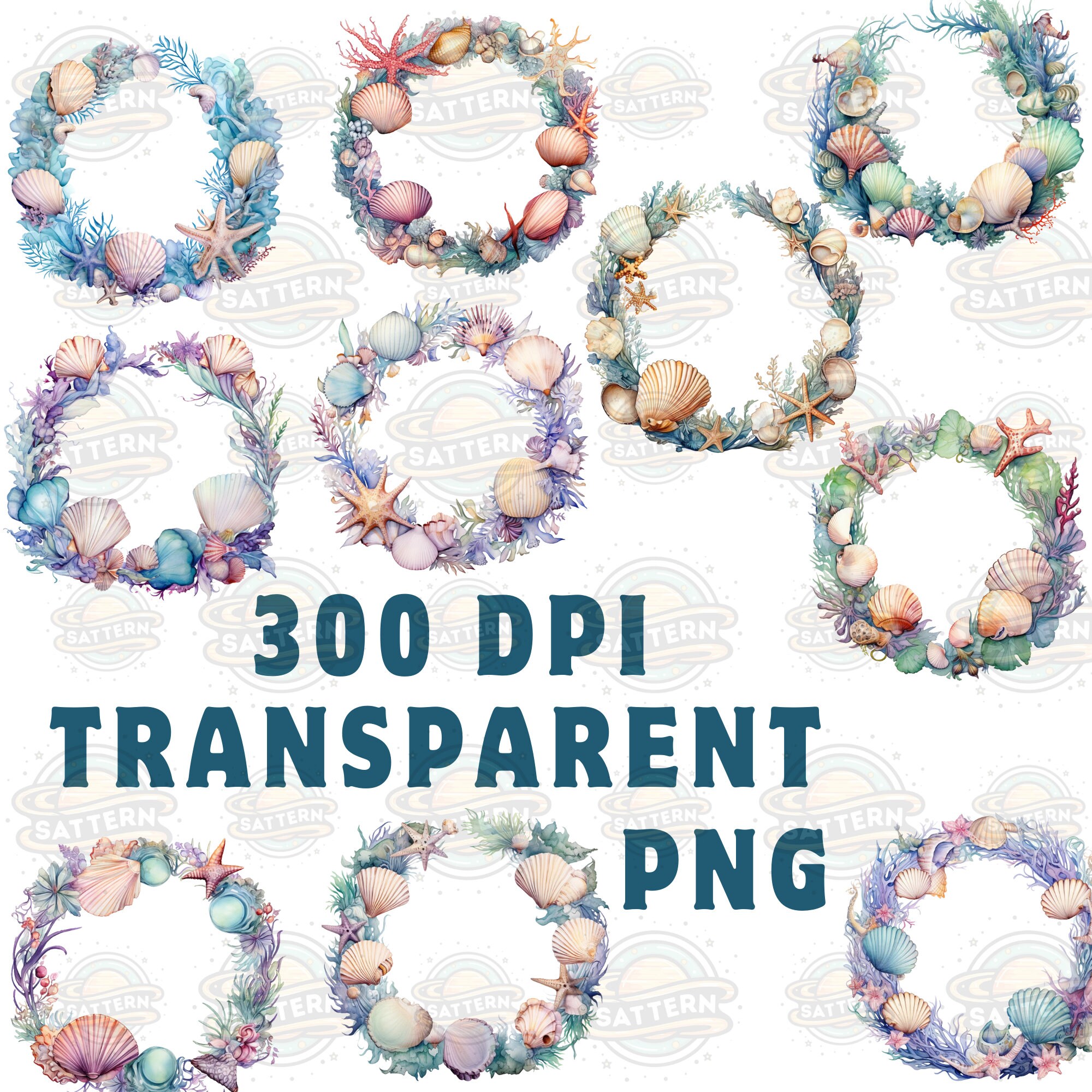 Aquatic Marine Frames Clip Art Bundle 321 PNG, Watercolor, Seashells ...