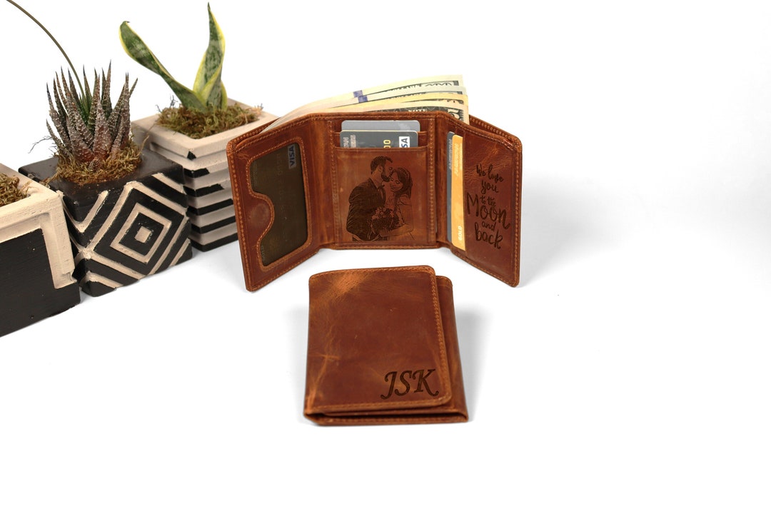 Personalized Leather Trifold Wallet: Custom Engraved Picture Wallet - Etsy