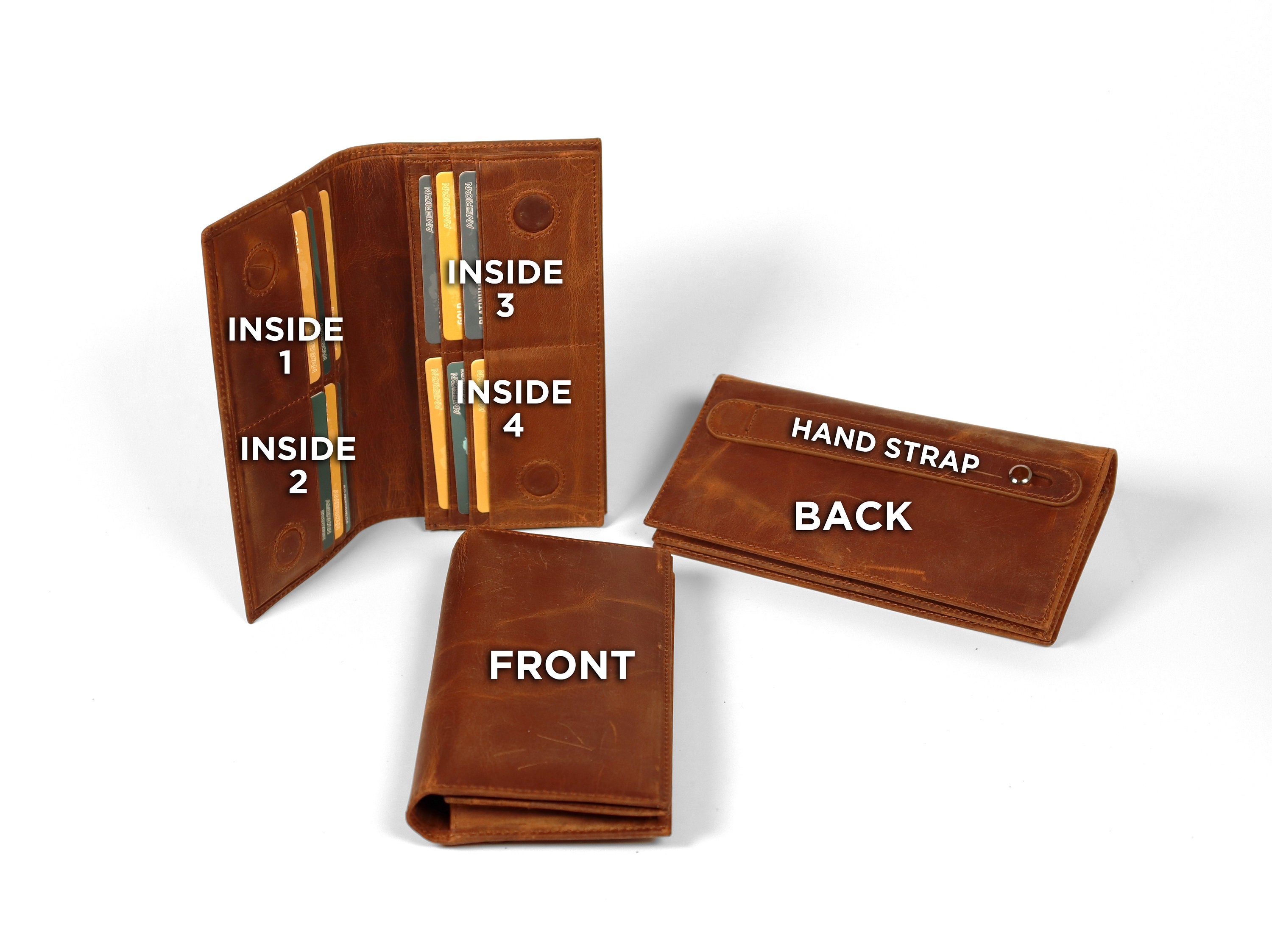 Engraved Genuine Leather Long Wallet, Personalized Hand Strap Wallet ...