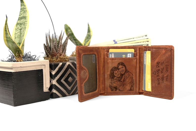 Personalized Leather Trifold Wallet: Custom Engraved Picture Wallet - Etsy