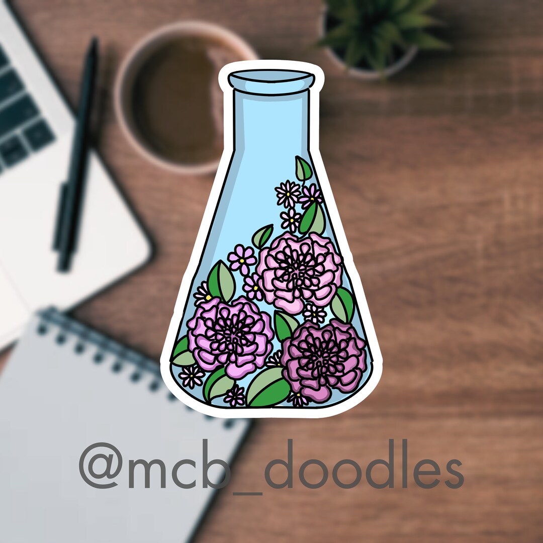 Floral Erlenmeyer Flask Sticker Botanical Chemistry Vinyl Decal Unique ...