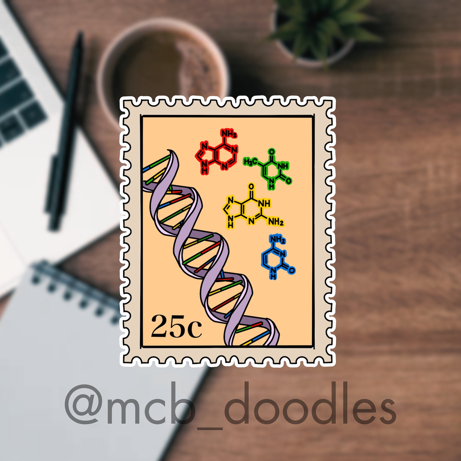DNA and Nucleotide Stamp Sticker Biologist Aesthetic Genetics Research ...