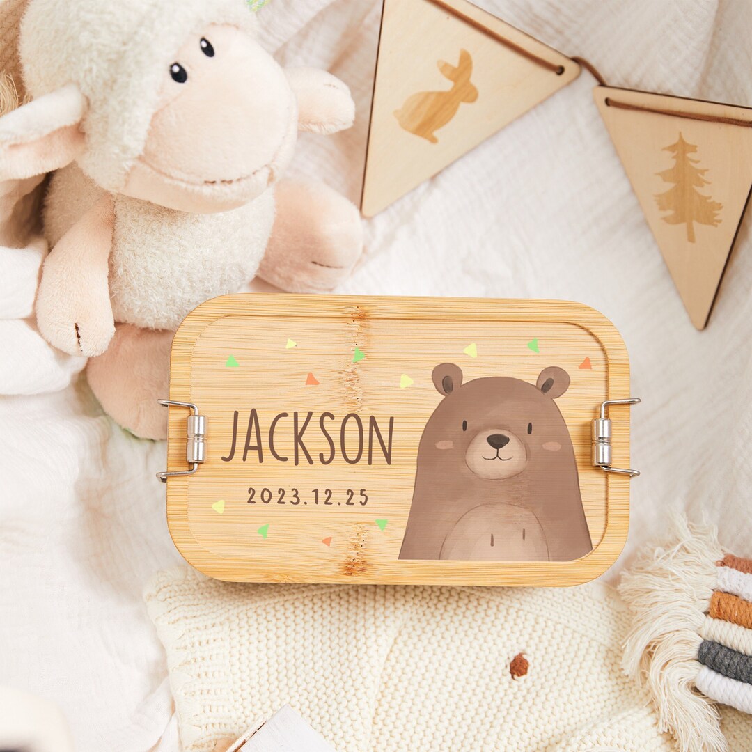 Custom Stainless Steel Lunch Box With Bamboo Lid Cute Bear - Etsy