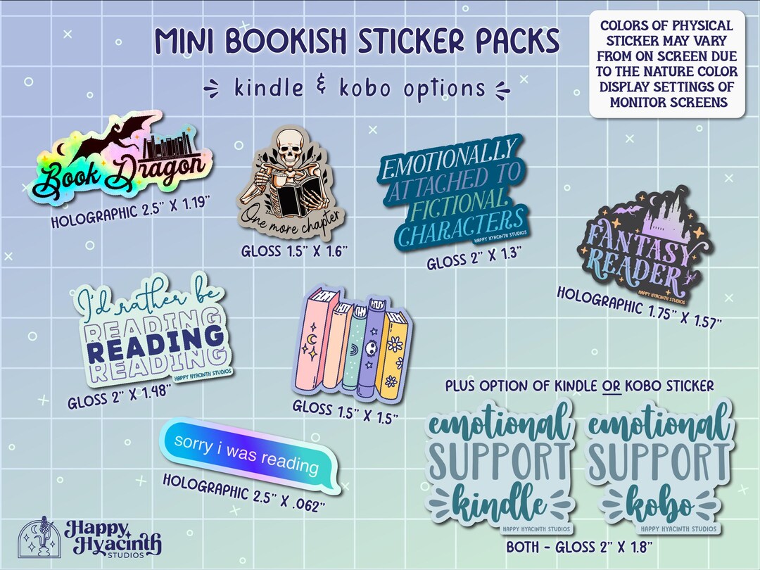 Bookish Mini Sticker Pack: Kindle, Kobo, Laptop, Journal - Water ...