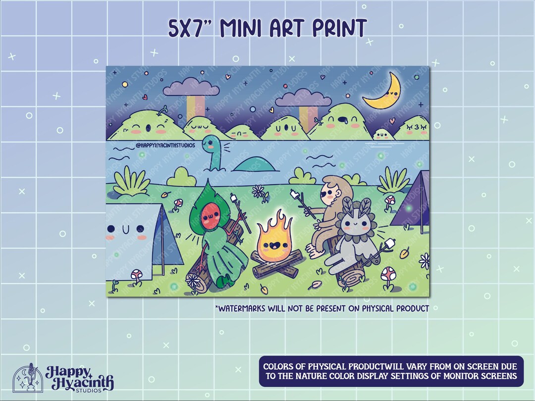 Cryptid Cuties Camping Trip - 5x7" Mini Fine Art Print | Spooky Cute ...
