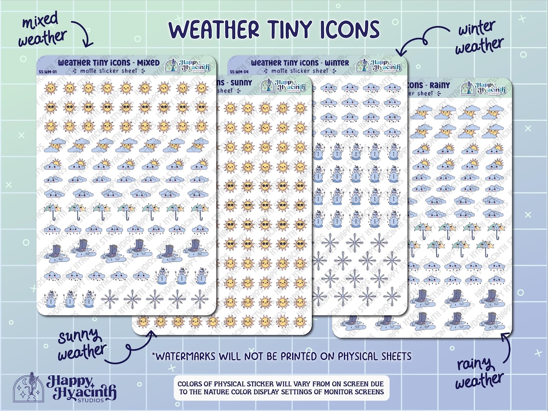 Weather Tracker Stickers: Kawaii Bujo Planner Stickers - Etsy