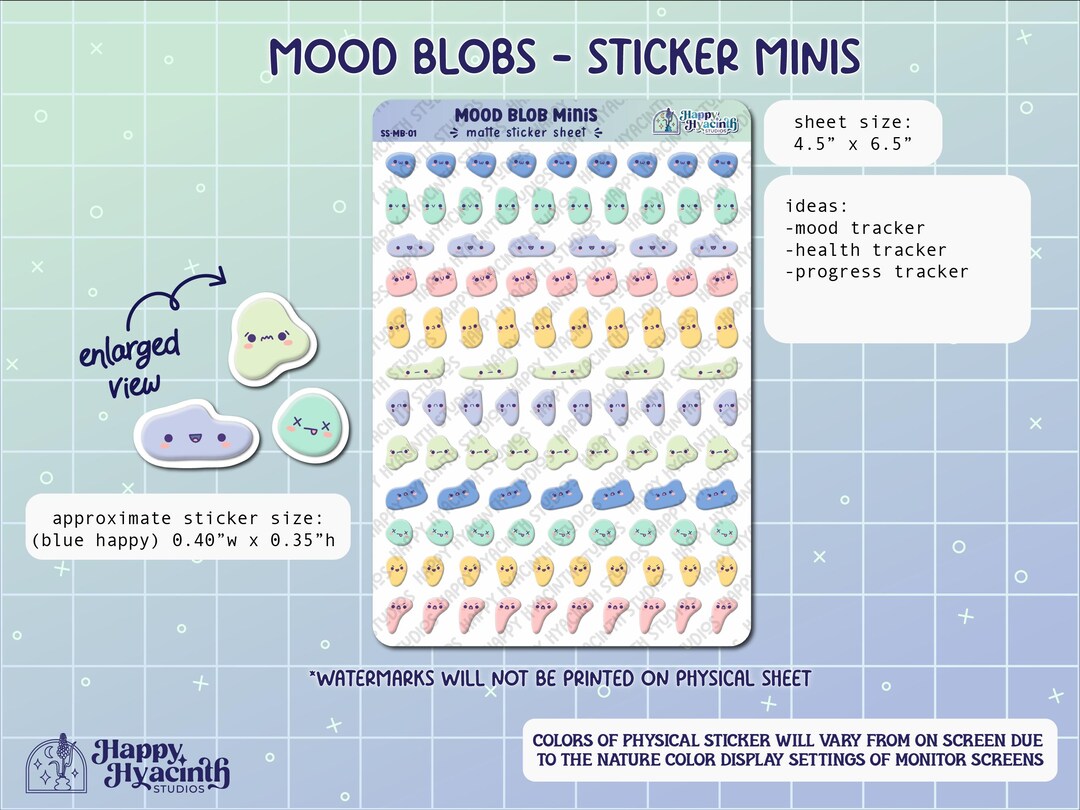 Mood Blobs - Small Pastel Kawaii Bullet Journal Stickers, Bujo, Planner ...