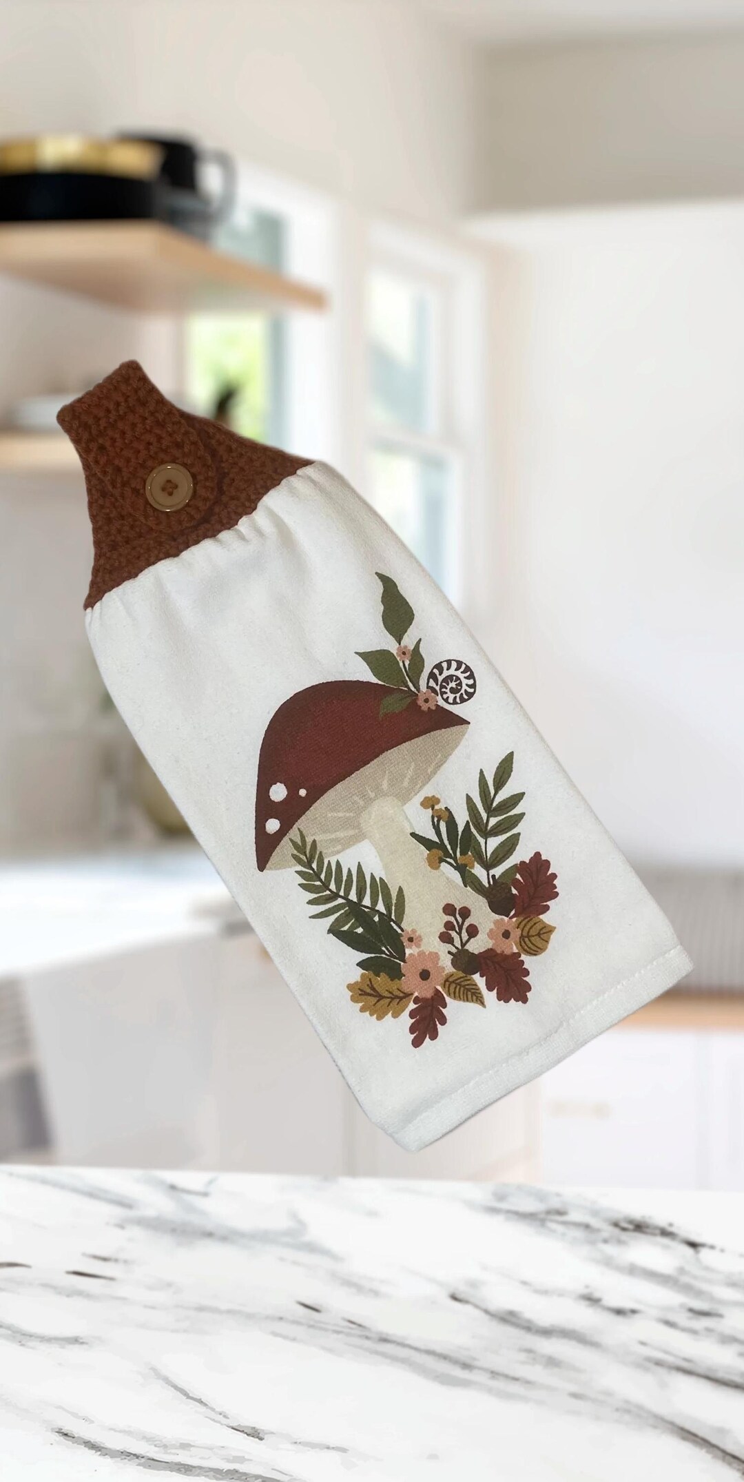 Crochet Topper Loop and Button Hanging Dish Towel – Mushroom Theme ...