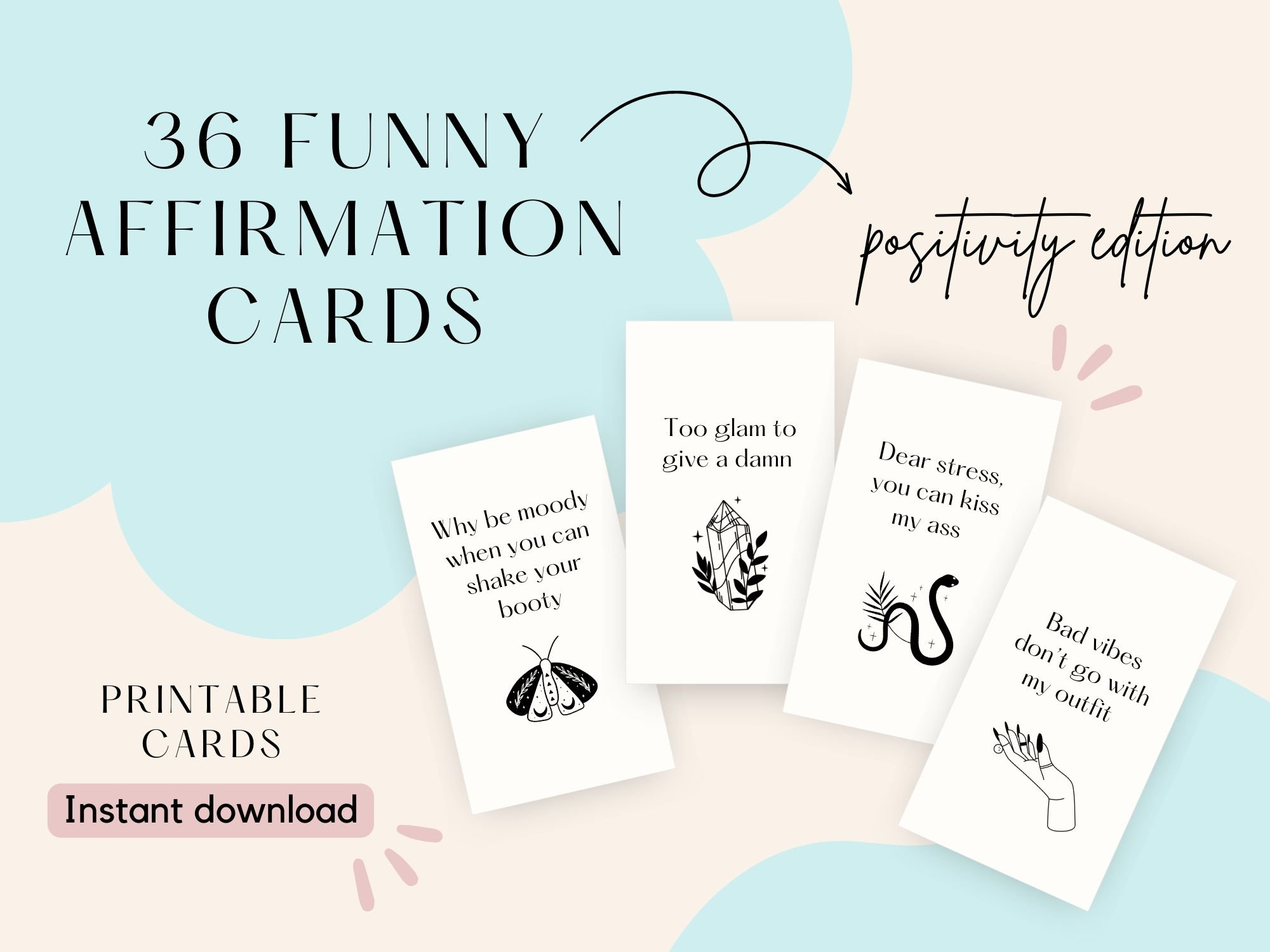 Funny Affirmation Cards Printable, Positivity Cards for Daily ...
