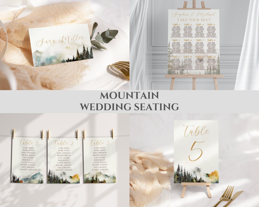 Mountain Forest Wedding Seating Chart Bundle, Large Table Seating ...