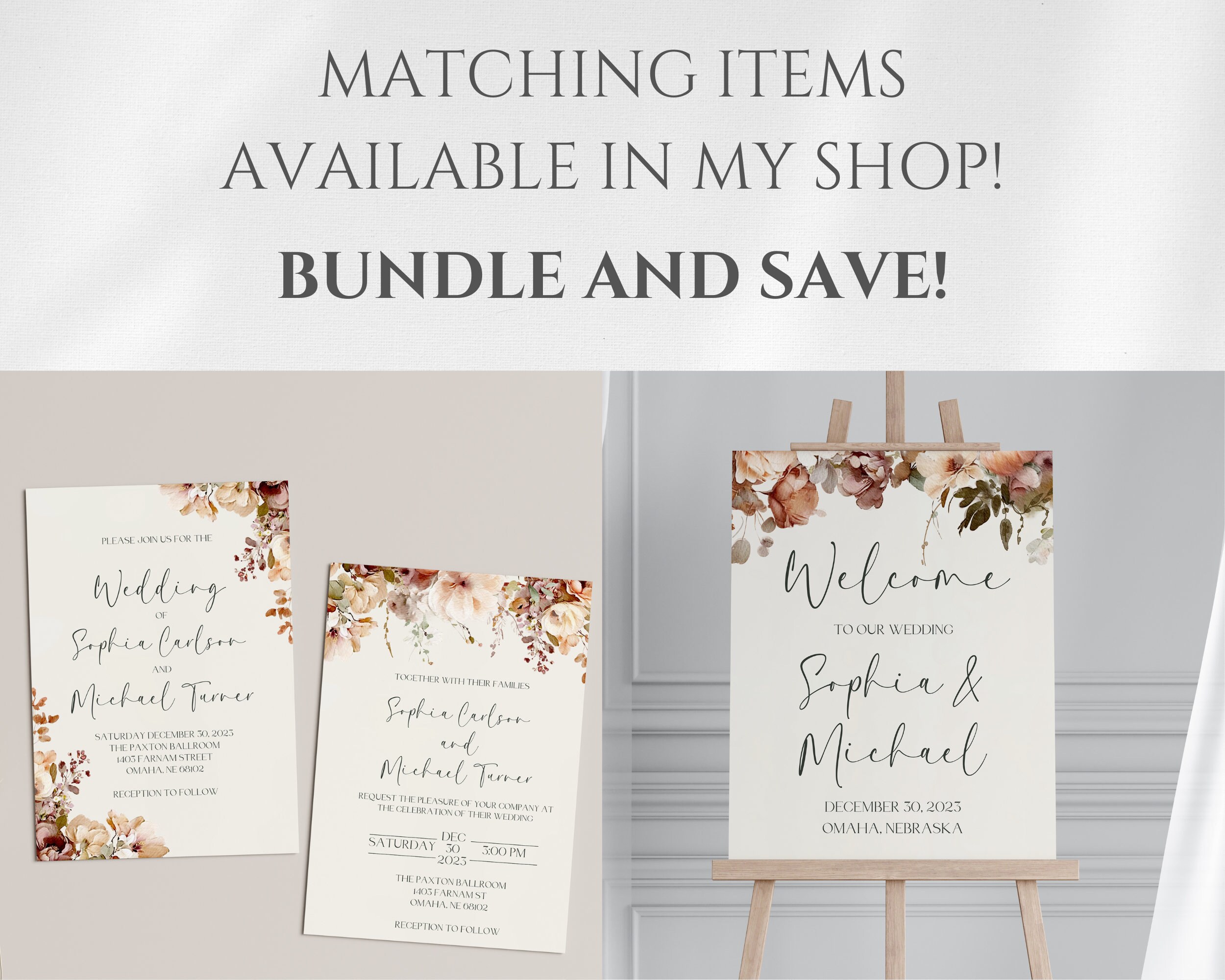 Rustic Floral Wedding Seating Chart Bundle, Large Table Seating ...