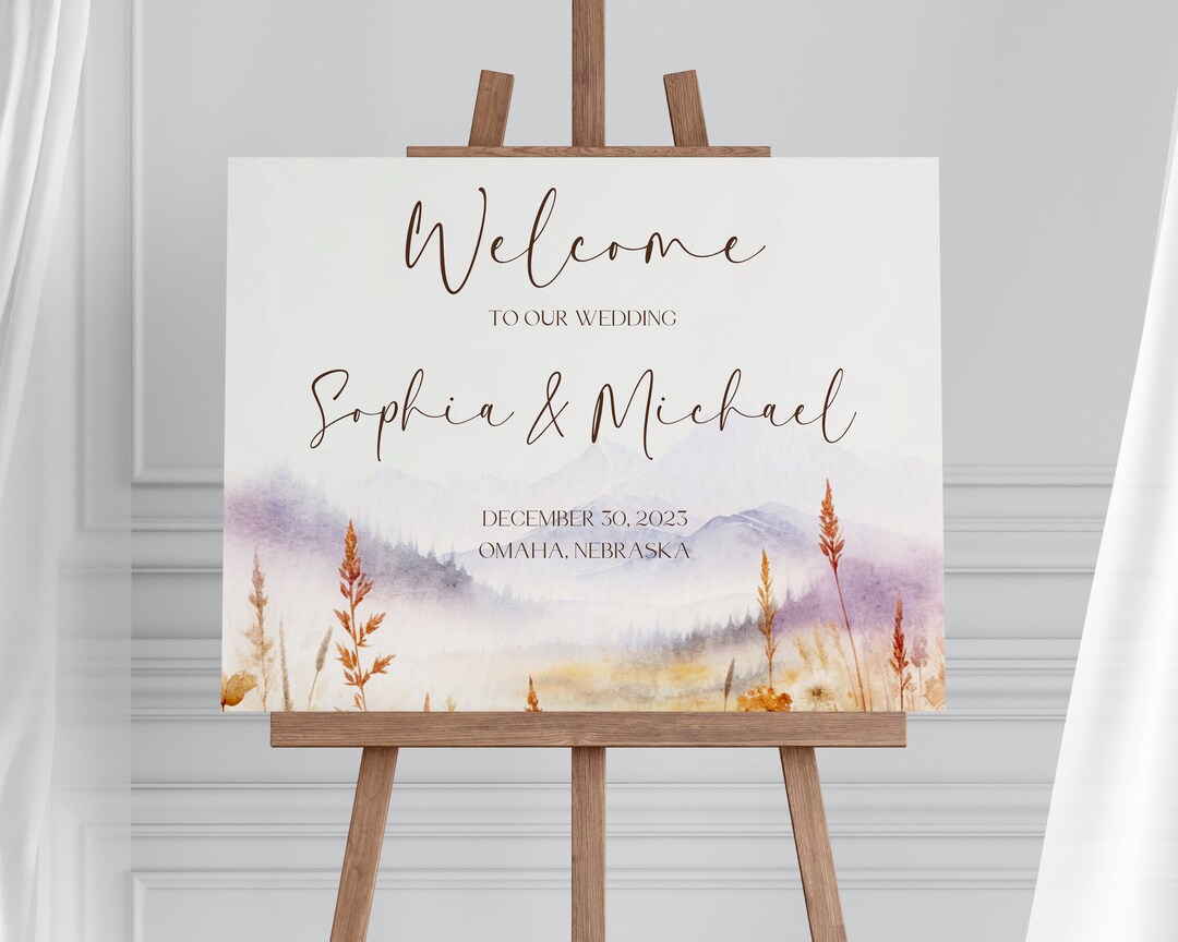 Rustic Mountain Wedding Welcome Sign, Customizable Outdoor Wedding Sign ...