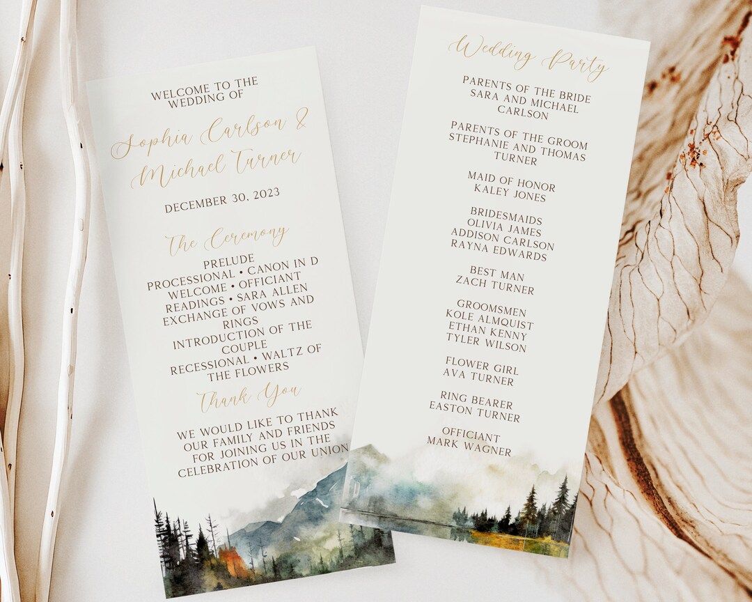 Mountain Forest Wedding Program Template, Printable Outdoor Hiking ...