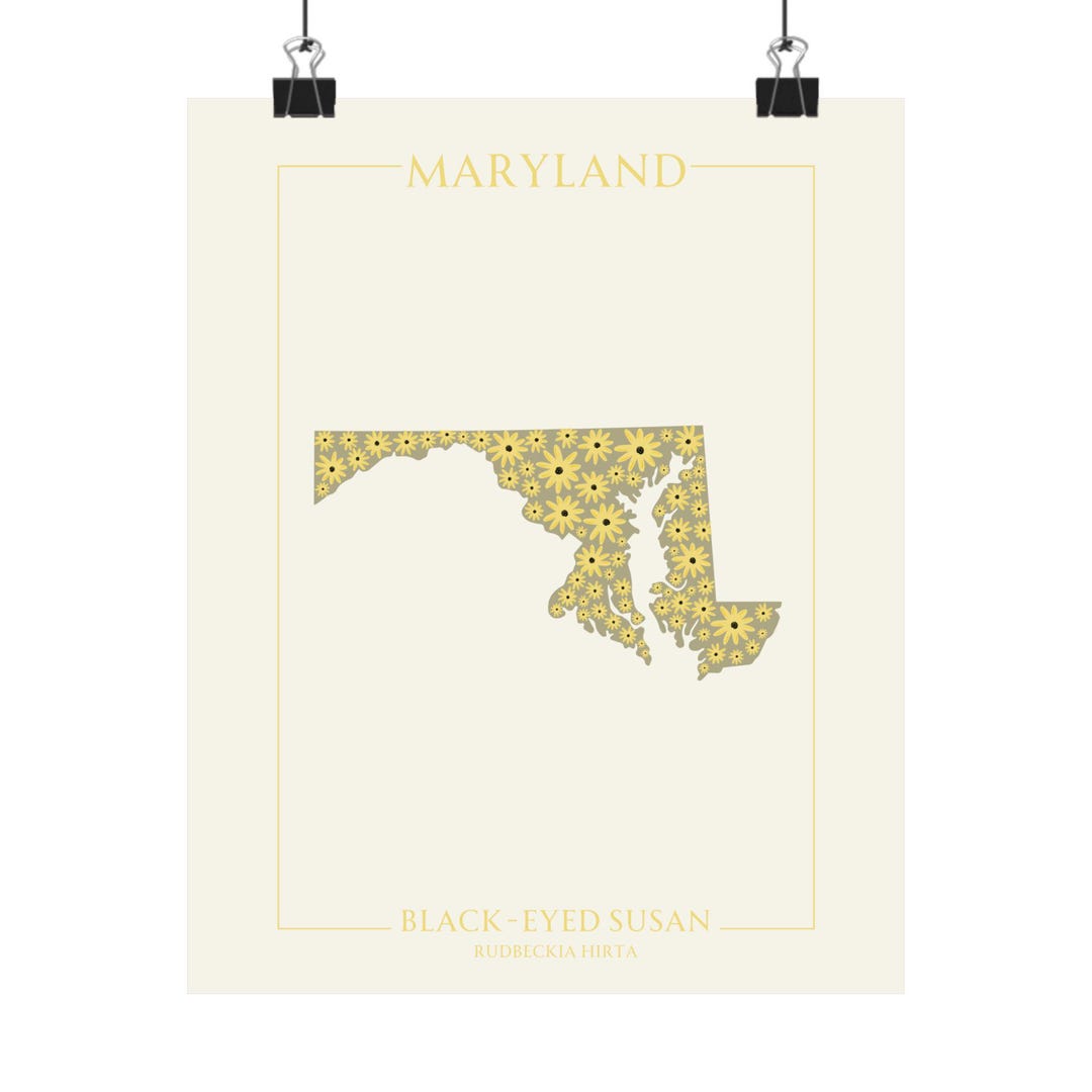 Maryland State Map Black-eyed Susan Poster Matte Vertical Print ...