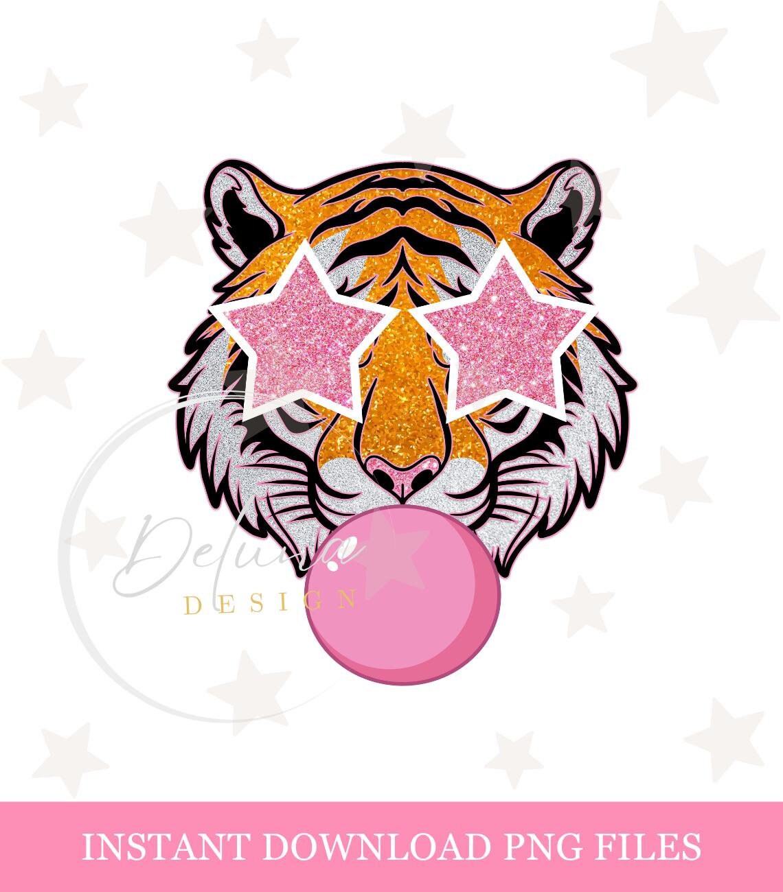 Pink Tiger Sparkly Glitter PNG File, Girly Tiger Star Png, Transparent ...