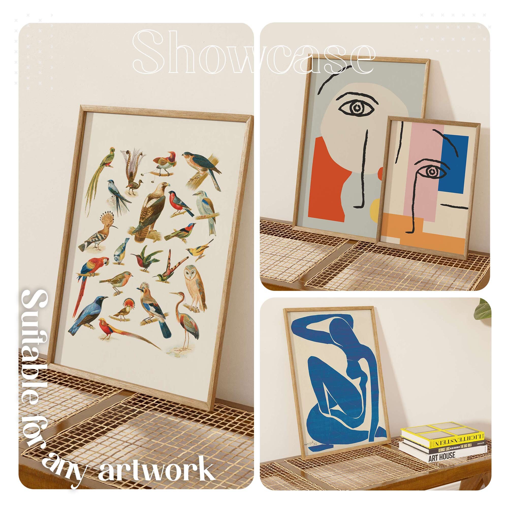 9 Art Print Frame Mockups V3, Poster Mockup Bundle, Thin Wood Frame ...