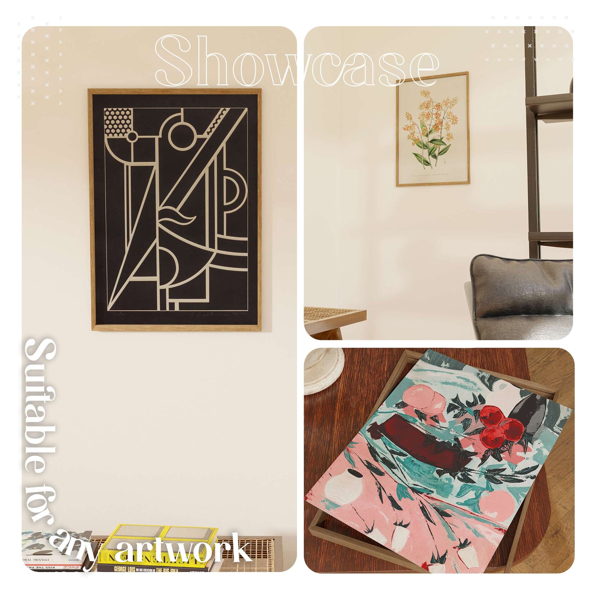 9 Art Print Frame Mockups V3, Poster Mockup Bundle, Thin Wood Frame ...