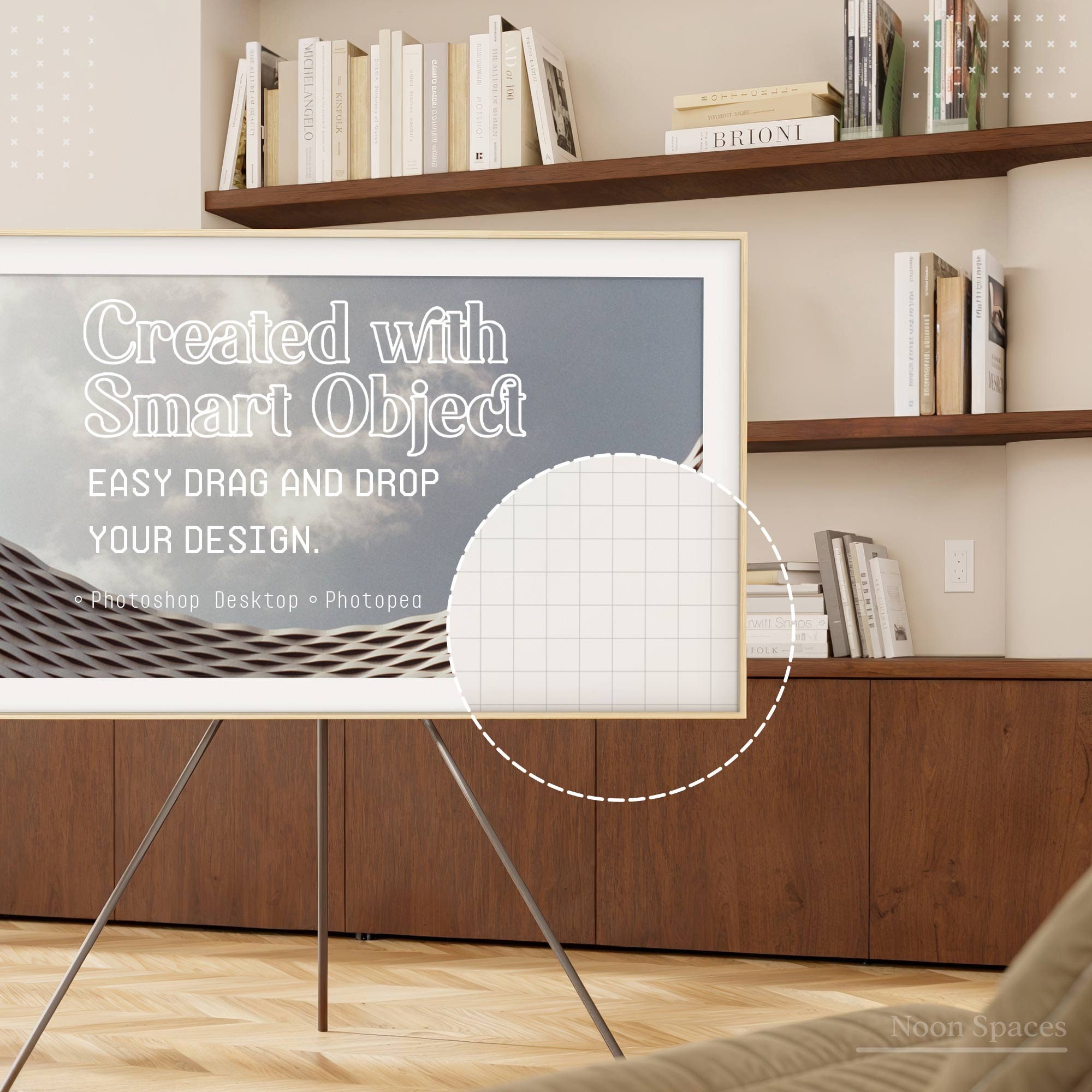 Art Frame TV on Stand Mockup, Thin Wood TV Frame Mockup, Frame TV With ...