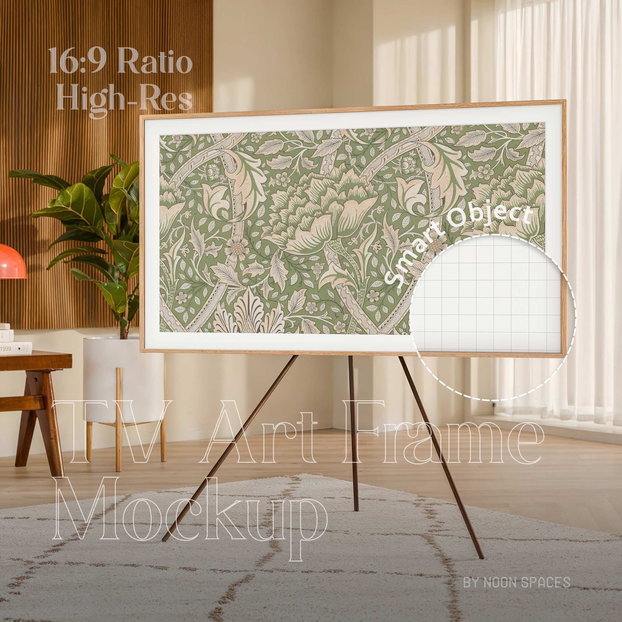 The Frame TV on Easel Stand Mockup, Thin Wood TV Art Frame PSD Mockup ...