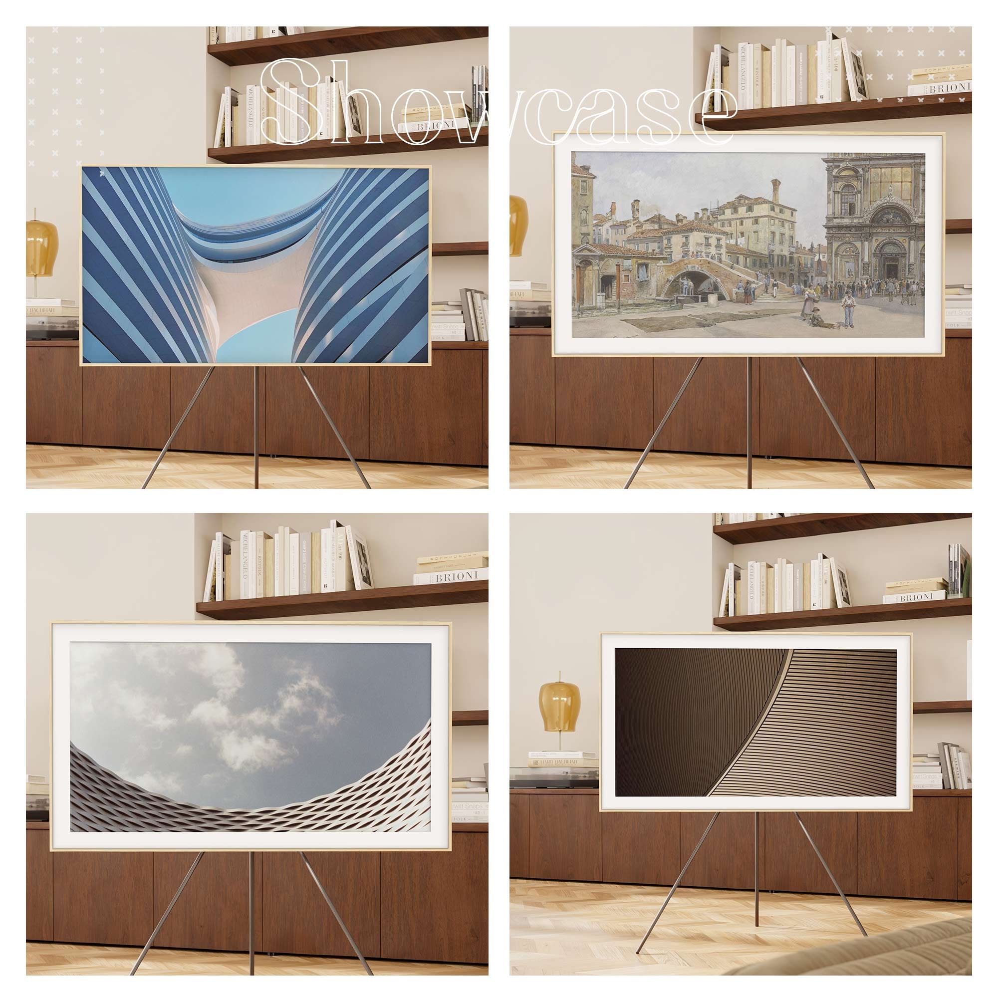 Art Frame TV on Stand Mockup, Thin Wood TV Frame Mockup, Frame TV With ...