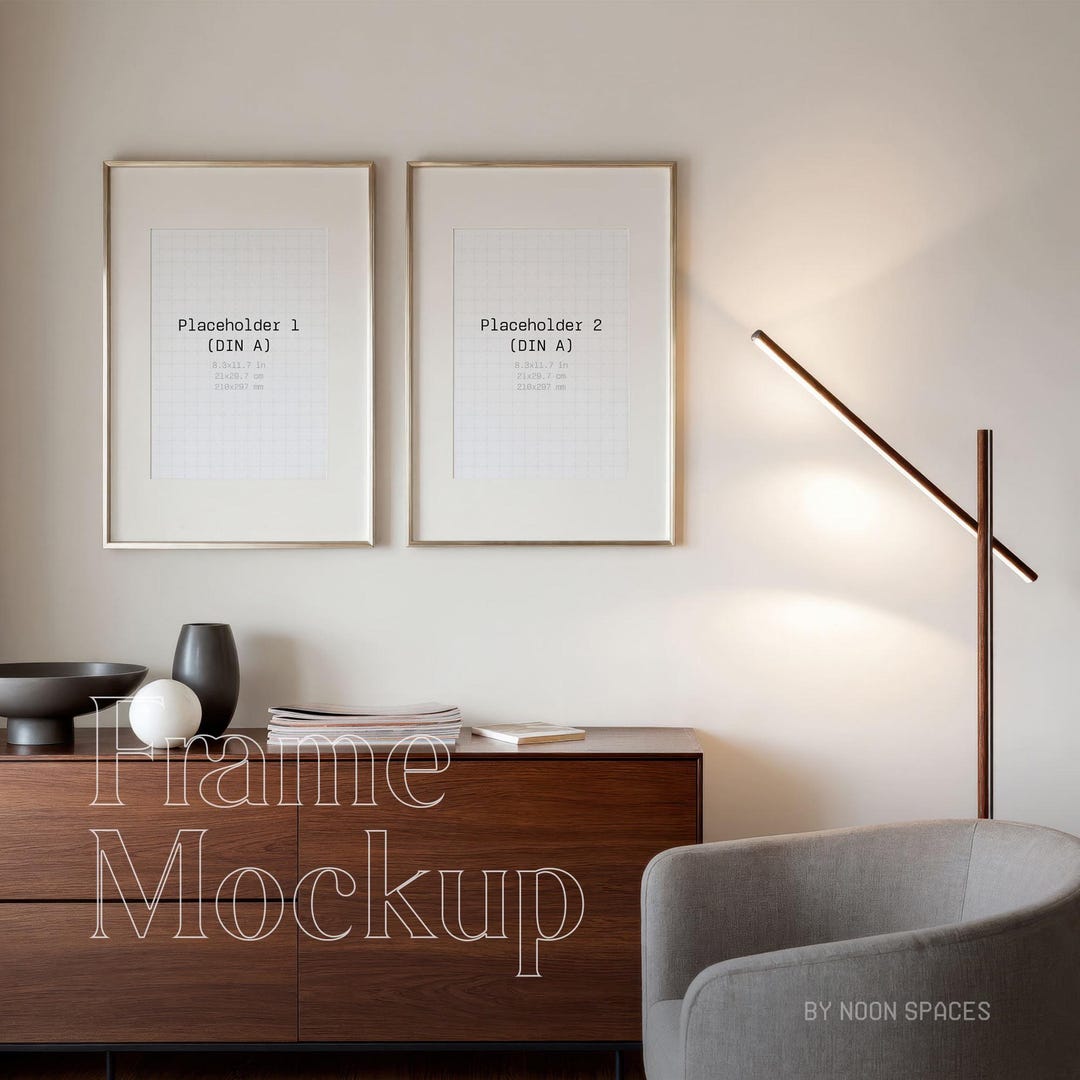 2 Vertical Metal Frame Mockup, Gold Thin Photo Frame Mockup, Two ...