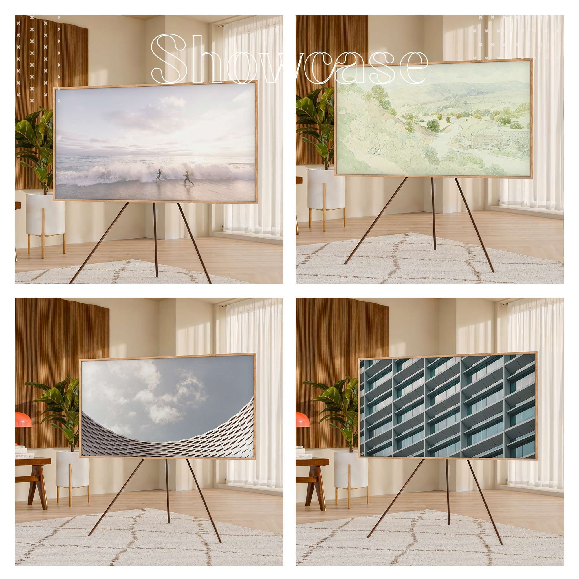 The Frame TV on Easel Stand Mockup, Thin Wood TV Art Frame PSD Mockup ...
