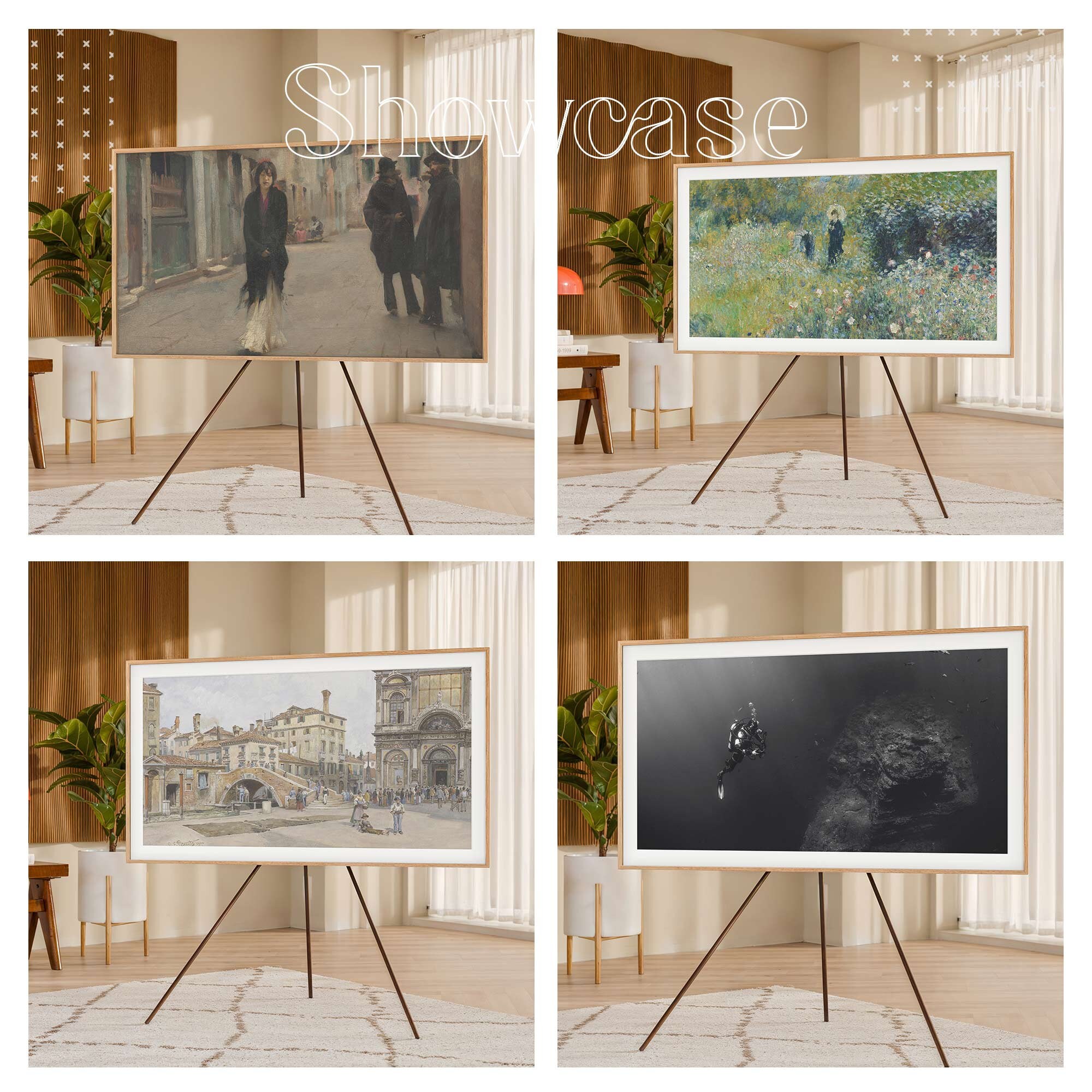 The Frame TV on Easel Stand Mockup, Thin Wood TV Art Frame PSD Mockup ...