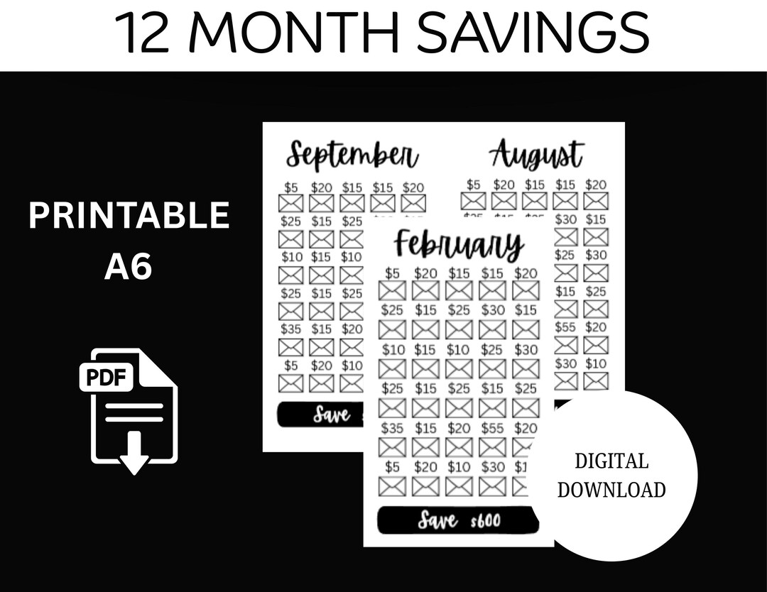 12 Monthly Savings Challenge Bundle, Money Challenge, A6 Mini Savings ...