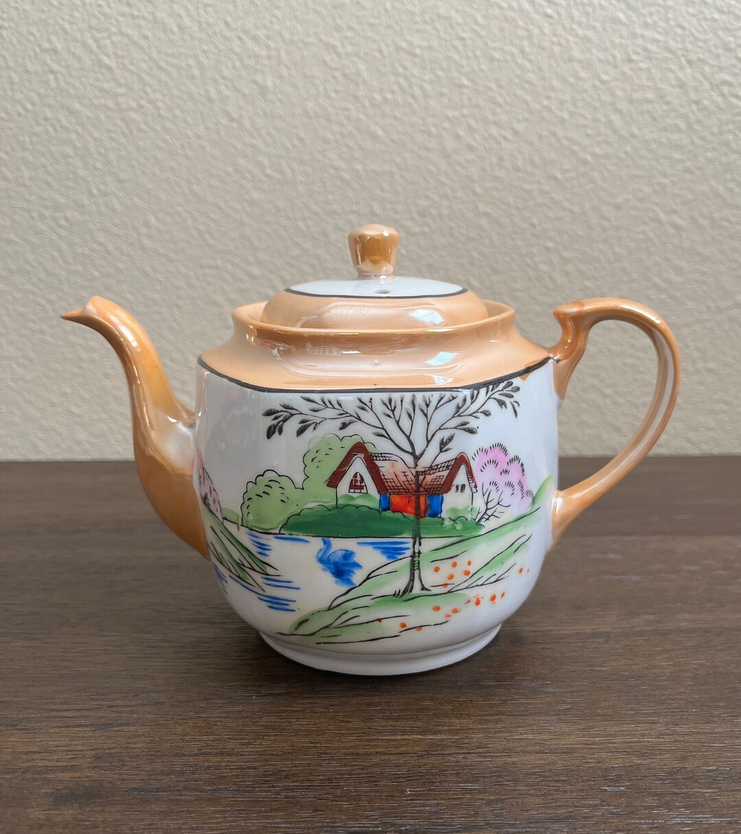 Vintage Japanese Lusterware Hand Painted Teapot - Etsy