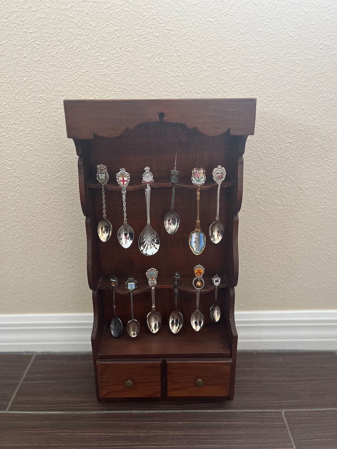 1970s Vintage Hand Crafted Spoon Organizer With Storage Drawer (spoons ...